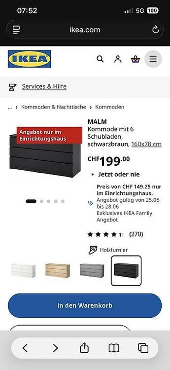 Ikea MALM Kommode schwarz (Gebraucht) in Winterthur für CHF 60 – nur ...