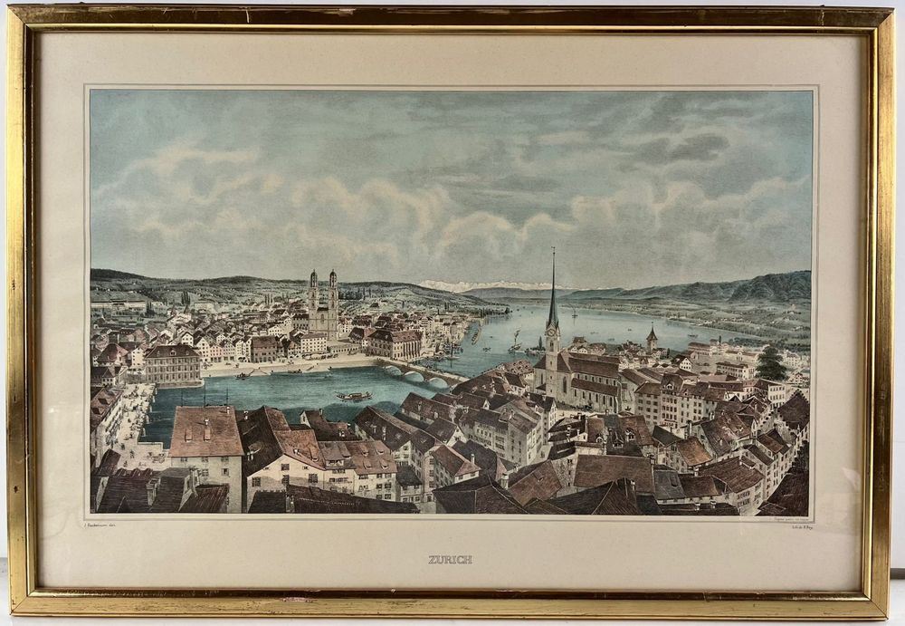 Lithographie aus der Vogelperspektive von Zürich (Gebraucht) in Neuhausen am Rheinfall für CHF ...
