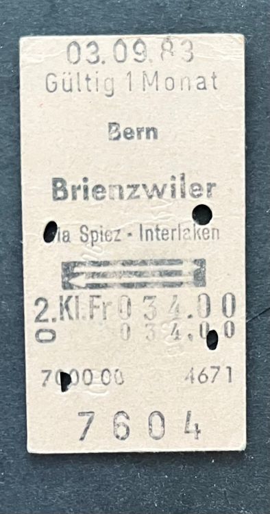 Bern Brienzwiler via Spiez - Interlaken/ Billett 1983 | Kaufen auf Ricardo