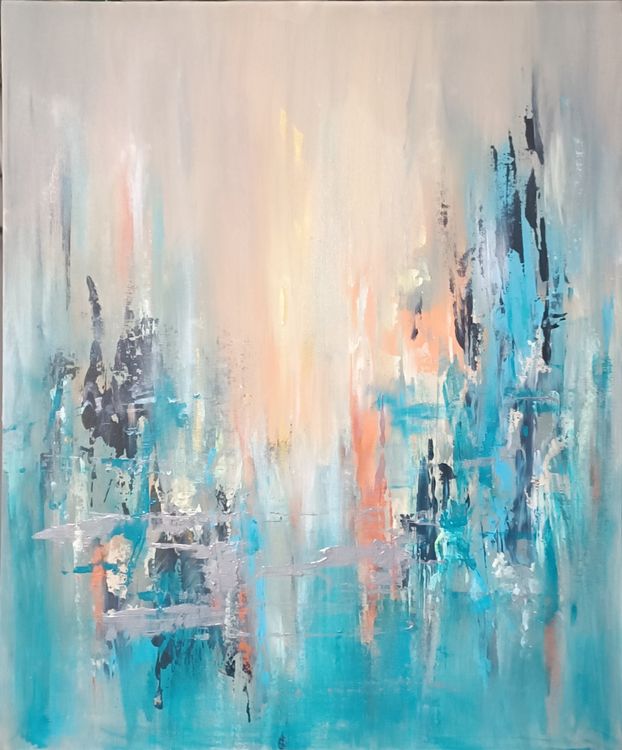 Acrylbild Abstrakt mit Türkis und Gold 50 x 60 cm | Kaufen auf Ricardo