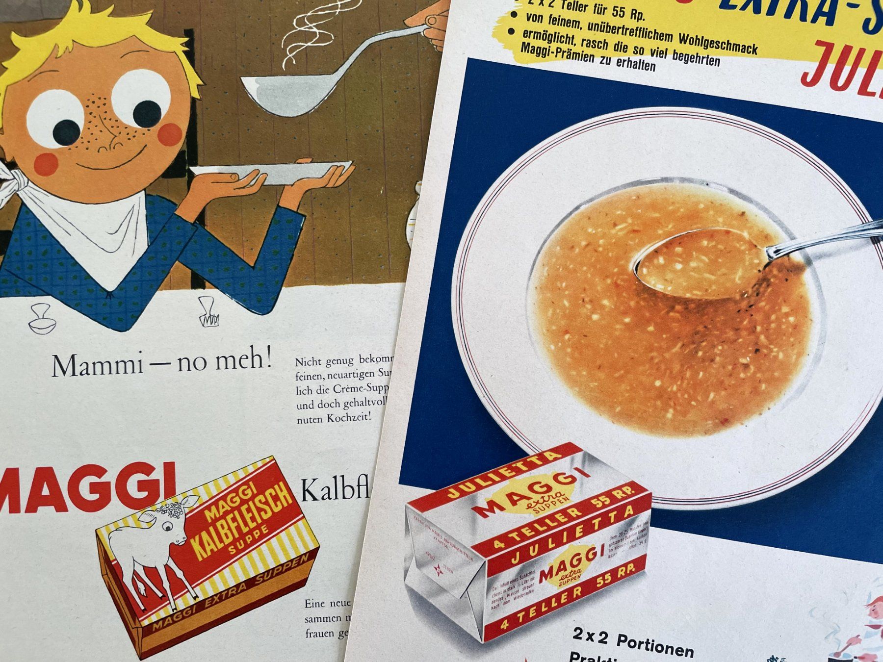 Maggi - 2 alte Werbungen / Anciennes publicités 1952/55 (Gebraucht) in ...
