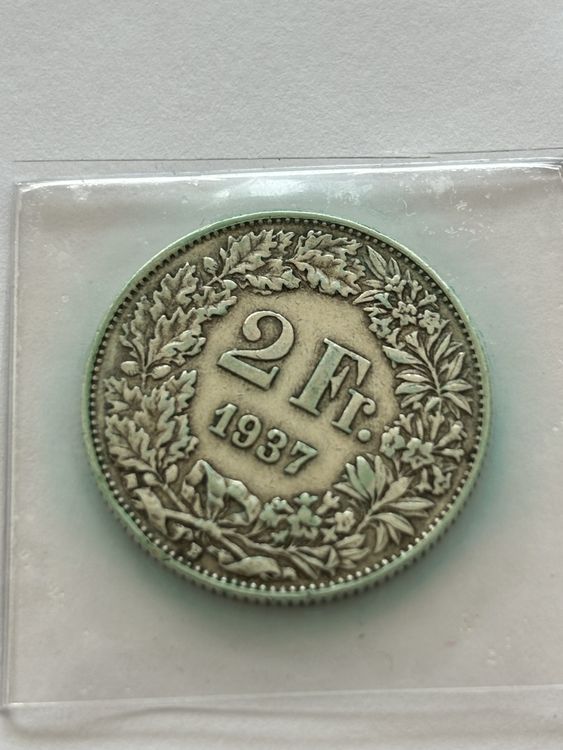 Seltene Silbermünze 2 Franken Helvetia 1937 Schweiz (Gebraucht) in Langnau am Albis für CHF 6.5 ...