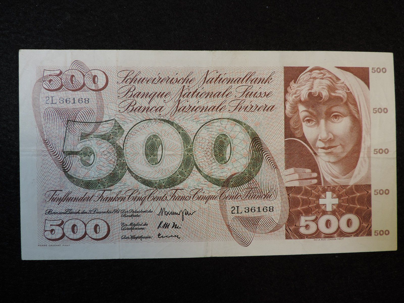 500 CHF Note vom 21.12.1961, Schweizer Nationalbank (Gebraucht) in ...