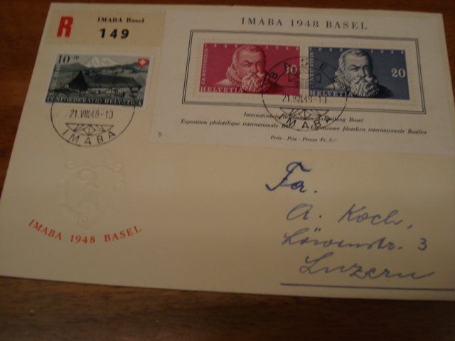Brief mit Block IMABA 1948 Basel, Sonder-o Ersttag | Kaufen auf Ricardo