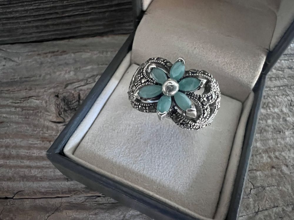 luxuriös Smaragd Ring floral G 57 Sterling Silber 925 (Gebraucht) in ...