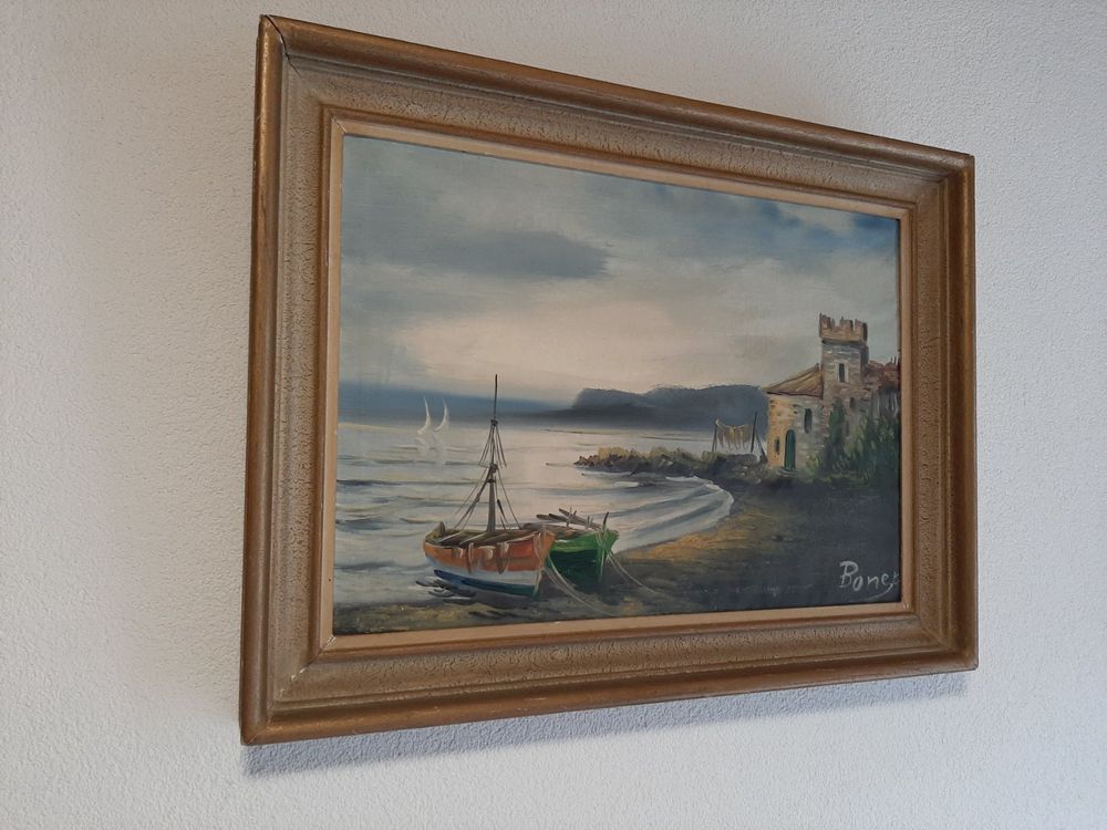 Gemälde Hafen Fischer Meer Landschaftsbild Ölgemälde Schiffe | Kaufen auf Ricardo