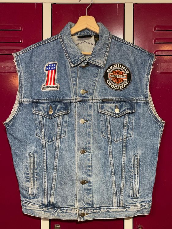 VINTAGE HARLEY DAVIDSON PATCHES TRUCKER DENIM VEST SZ: M | Kaufen auf ...