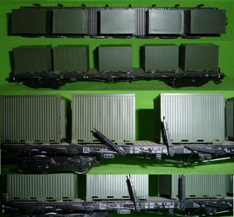 DB Vierachs- Rungenwagen 4663 +"Militär"-Container Relex Fix (Gebraucht ...