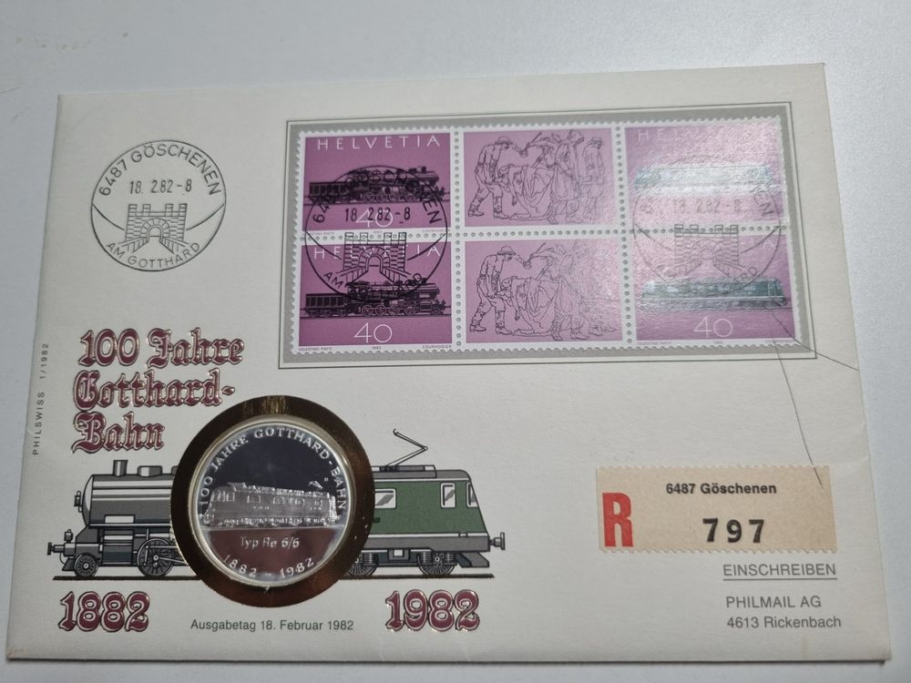 1982 Silber Münzbrief 100 Jahre Gotthard-Bahn (Gebraucht) in Arni AG für CHF 15 – mit Lieferung ...