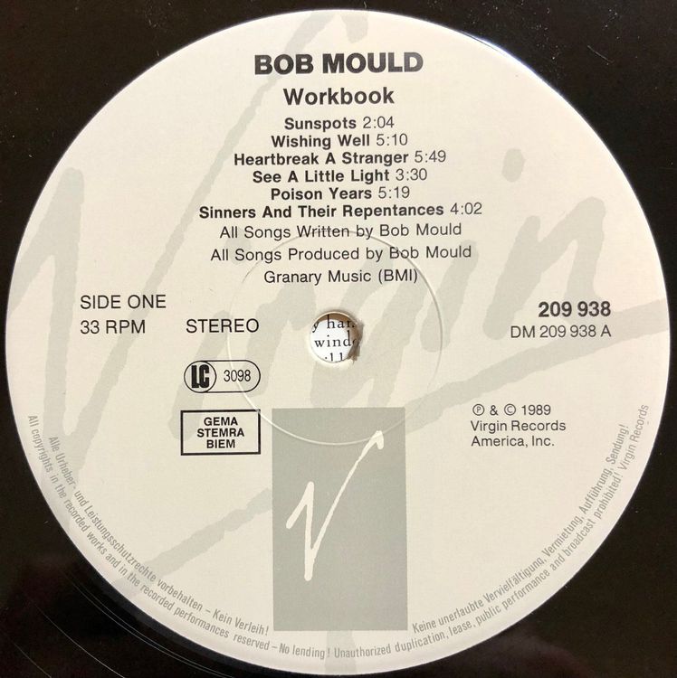 Bob Mould - Workbook // LP: VG+; Sleeve: VG+ | Kaufen auf Ricardo
