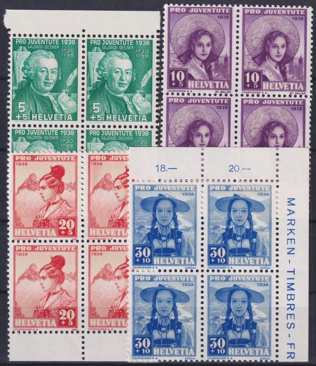1938, Pro Juventute J85-J88 Viererblöcke ** | Kaufen auf Ricardo