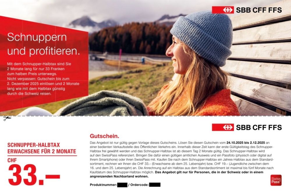 SBB Schnupper Halbtax Gutschein (gültig bis 02.12.) (Neu (gemäss ...