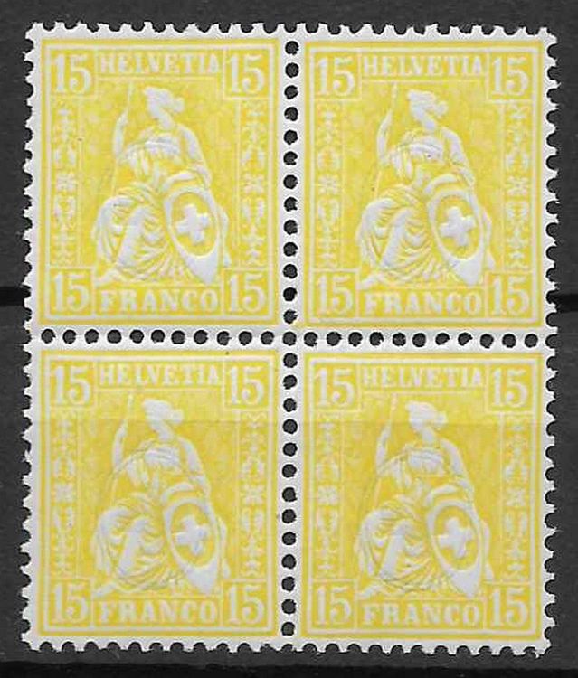 1875: Sitzende Helvetia 15 Rp.gelb Nr.39 Viererblock ** | Kaufen auf Ricardo