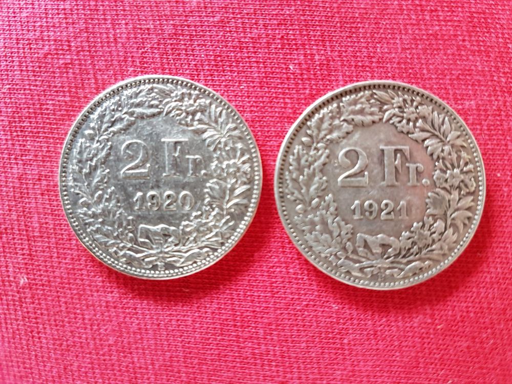 2 x 2 Franken Silbermünzen 1920 und 1921 ab nur 1 Franken !! (Gebraucht) in Camignolo für CHF 12 ...