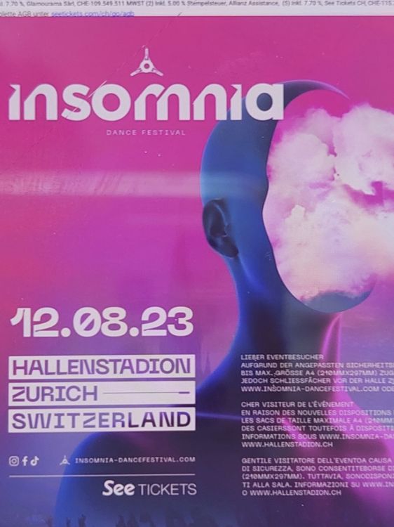Insomnia Festival Early Tickets Hallenstadion Zürich | 3 St. | Kaufen ...