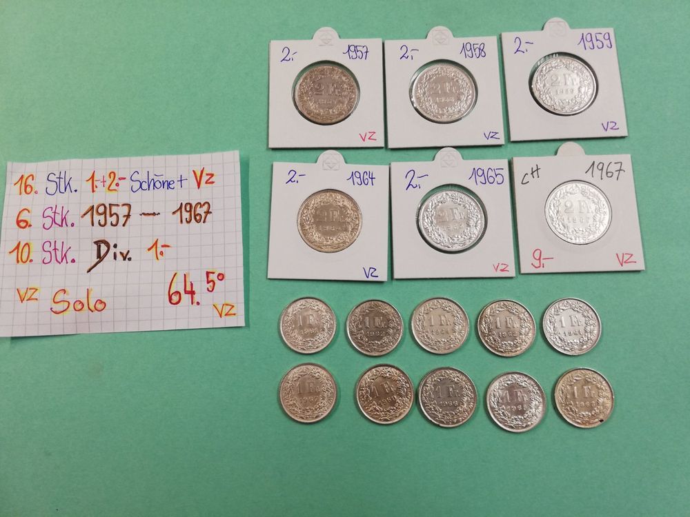 Schweizer Silbermünzen 1+2Fr./6x 2Fr.1957-1967/10x1Fr. div. | Kaufen auf Ricardo