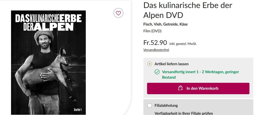 Das kulinarische Erbe der Alpen, DVD AT VERLAG (Gebraucht) in Teufenthal AG für CHF 19.9 – mit ...