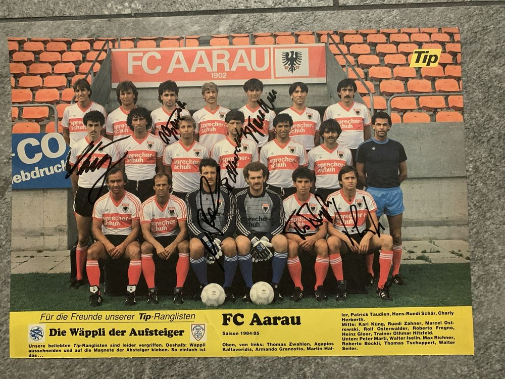 FC Aarau 1984/85 A4 mit 7 Autogrammen aus dem Magazin Tip | Kaufen auf ...