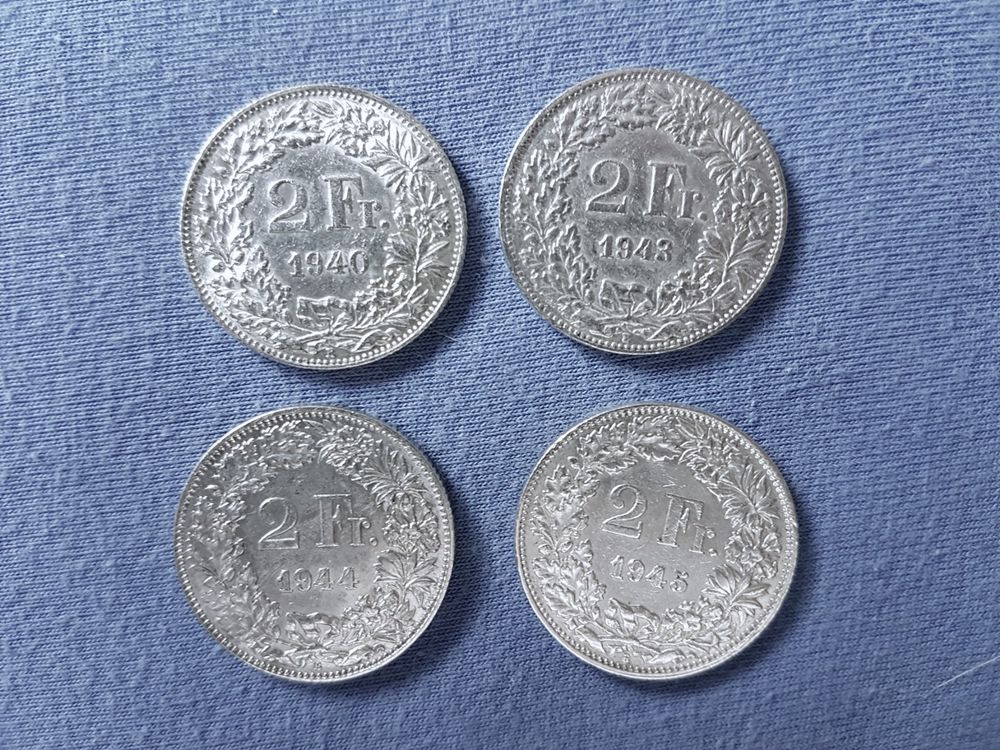 4 x 2 Fr Silbermünzen 1940-1943-1944-1945 ab nur 1 Franken | Kaufen auf Ricardo