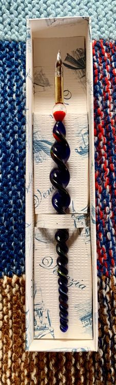 Schreibfeder/Glas/Venezianisch/ Halter mit Metallfeder (Neu und ...