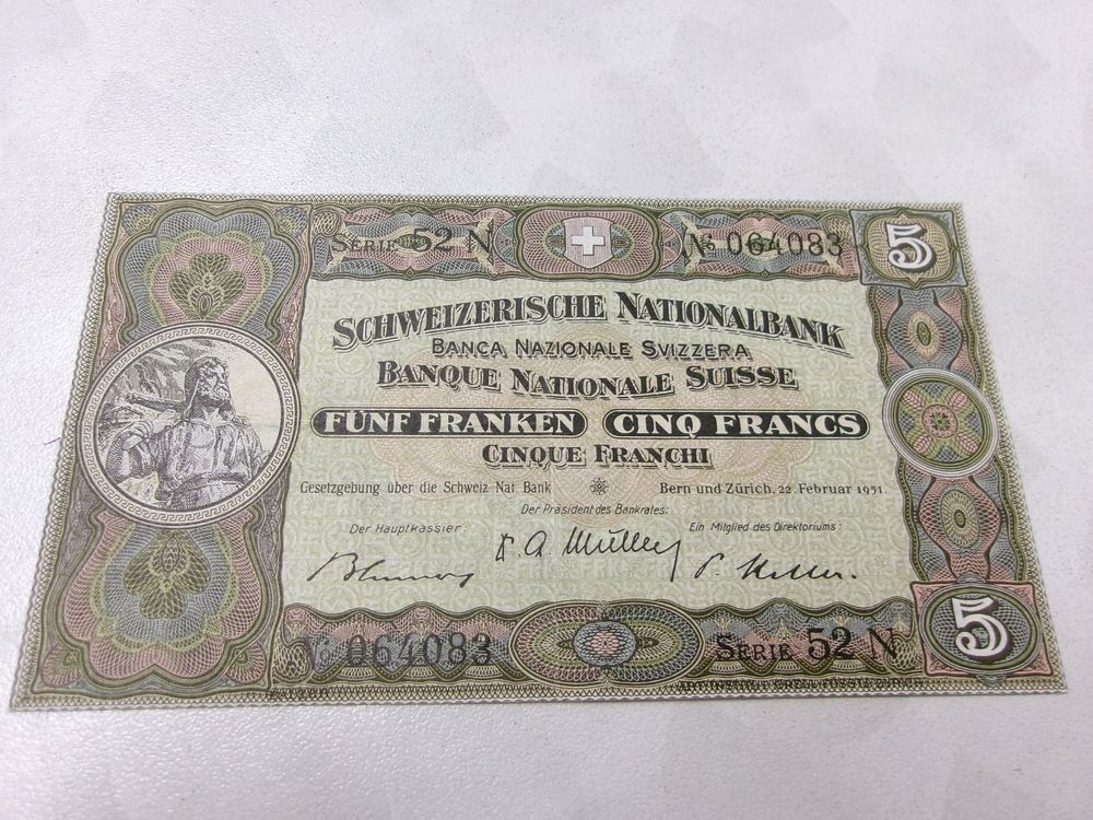 Schweizer Banknote 5 Fr.- 1951 Wenig Gebraucht | Kaufen auf Ricardo