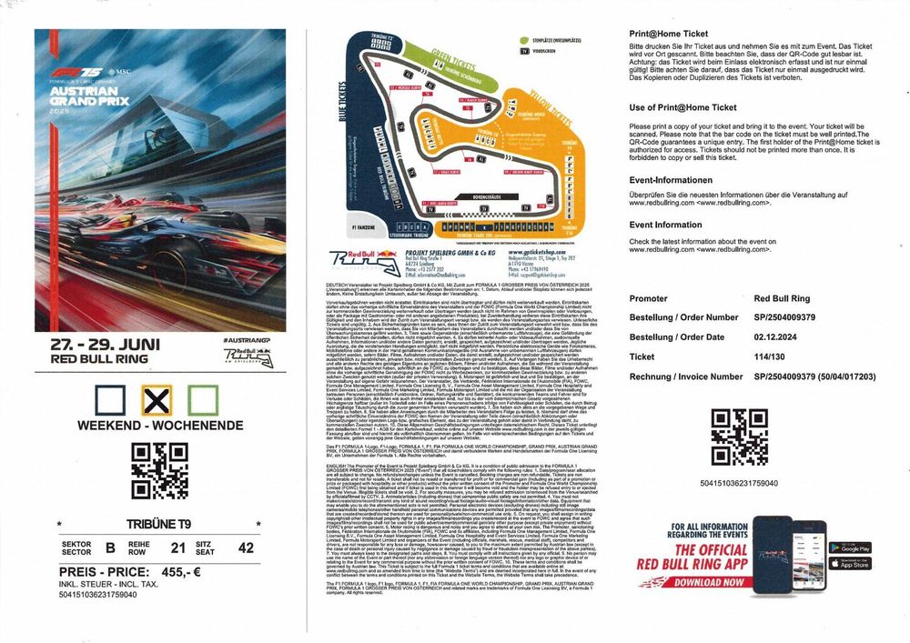 Formel 1 Spielberg Tickets