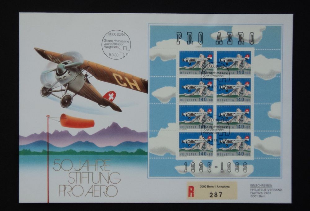 Pro Aero 1988 Grossbrief mit Kleinbogen / + 6 Sonderbriefen (Neu ...