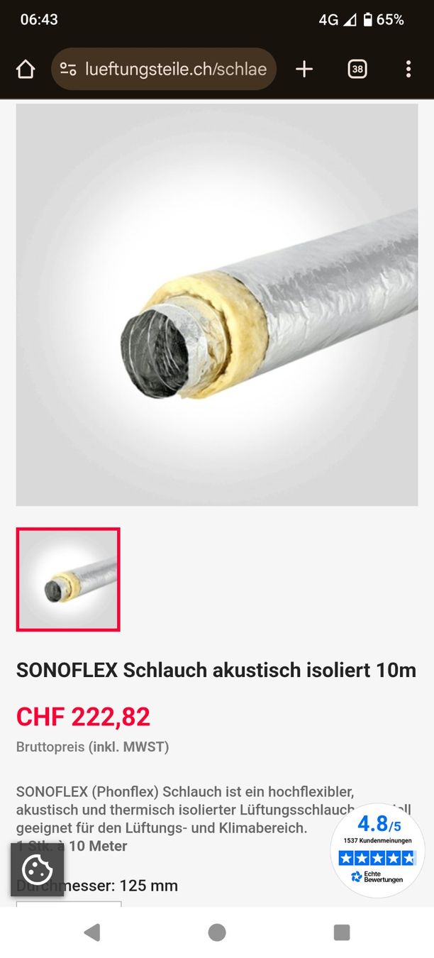 Neu IsoVent 125 Luftleitung wärme und schallisoliert, 7,6 m (Neu und ...