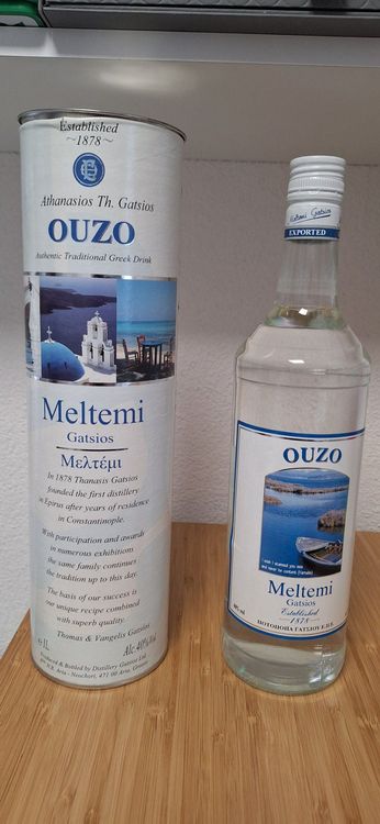 Griechischer Ouzo Meltemi Gatsios mit Geschenkdose 1l, 40% (Gebraucht ...