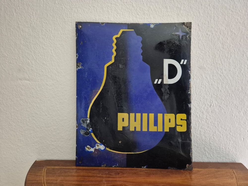 Altes Emailschild Philips Glühbirne Emaille Schild Vintage (Gebraucht ...