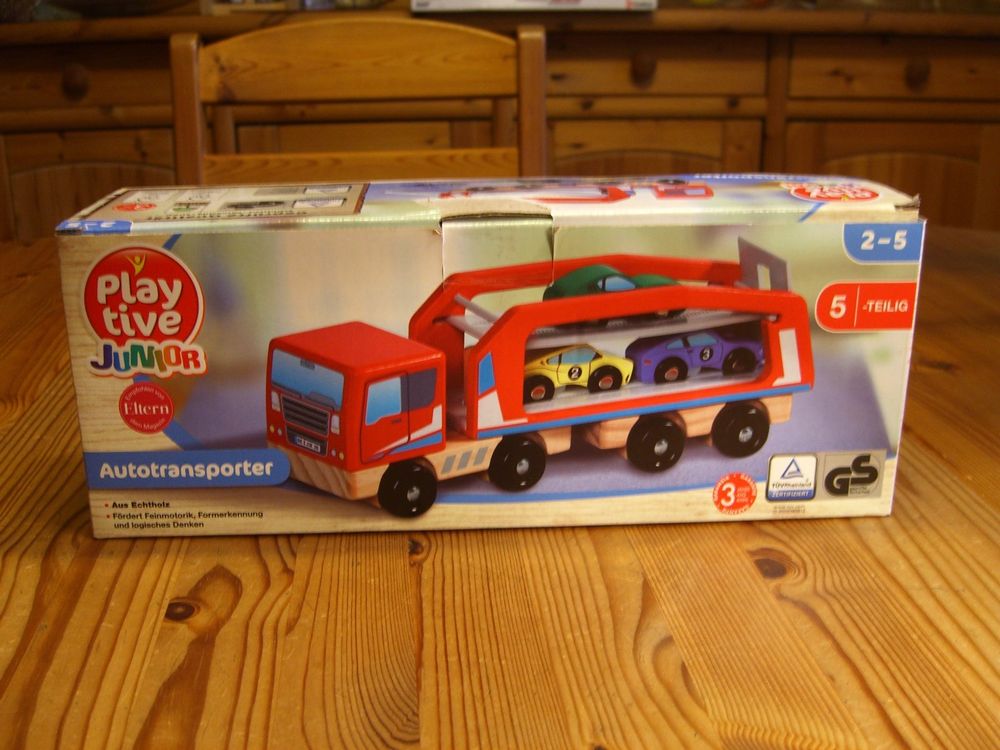 Lkw a. Holz m. Autotransportanhänger u. 3 Autos von Playtive (Neu ...