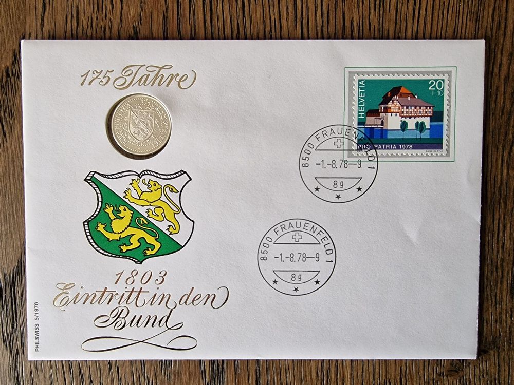 Numisbrief - Thurgau - 175 Jahre - 1803 Eintritt in den Bund (Gebraucht) in Dübendorf für CHF 7 ...
