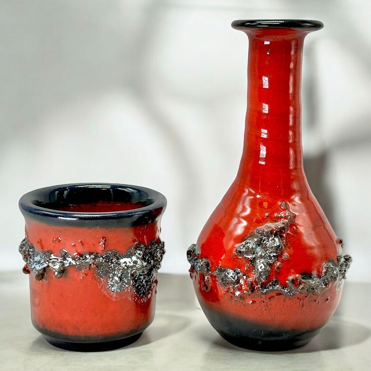 Paire de vases GLIT HF vintage céramique rouge Fat Lava 70s (Gebraucht ...