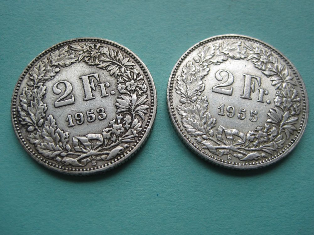 2 ZWEI FRANKEN MÜNZEN 1953/1955 SILBER (Gebraucht) in Adliswil für CHF 14 – mit Lieferung auf ...