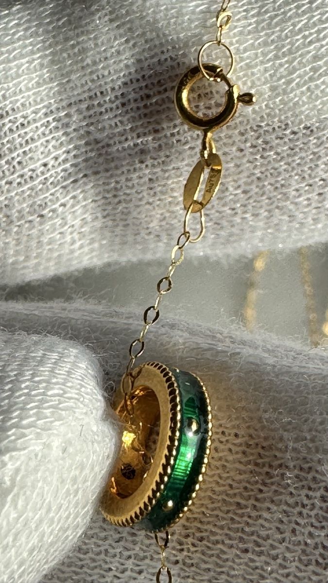 Goldkette 750 mit Email Ring Grün , neuwertig 18K (Neu und ...