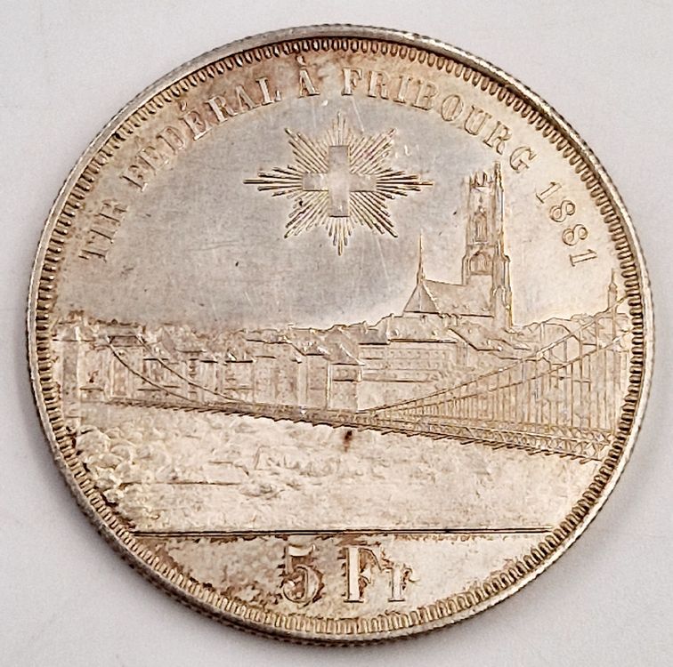 Pièce commémorative 5 Fr suisse Fête de Tir Fribourg 1881 | Kaufen auf Ricardo