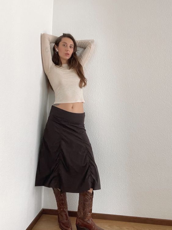 Brown midi skirt with gathers | Kaufen auf Ricardo