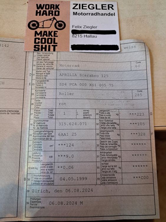 Aprilia Scarabeo 125 mit MFK aber läuft nicht mehr Lieferung (Defekt ...