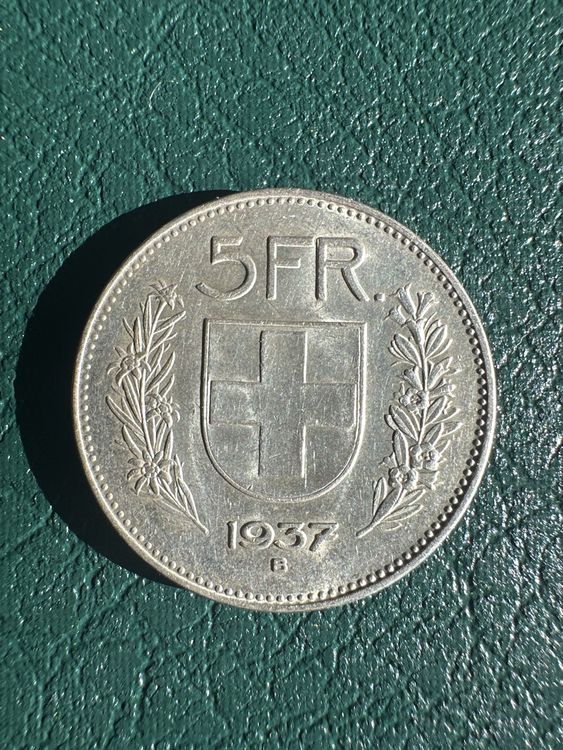 Silbermünze 5 Franken 1937 B Confoederatio Helvetica (Gebraucht) in Bern für CHF 11 – mit ...