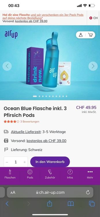 air up® Ocean Blue Flasche mit Pod (Neu (gemäss Beschreibung)) in ...