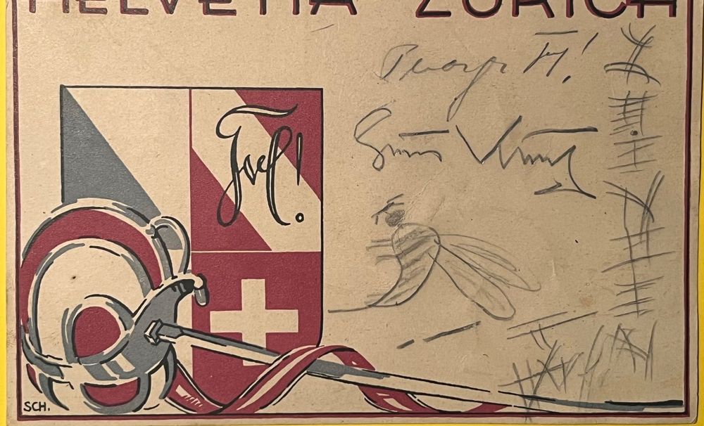 Helvetia Zürich Postkarte 1940, signiert SCH, Studentika (Neu (gemäss ...