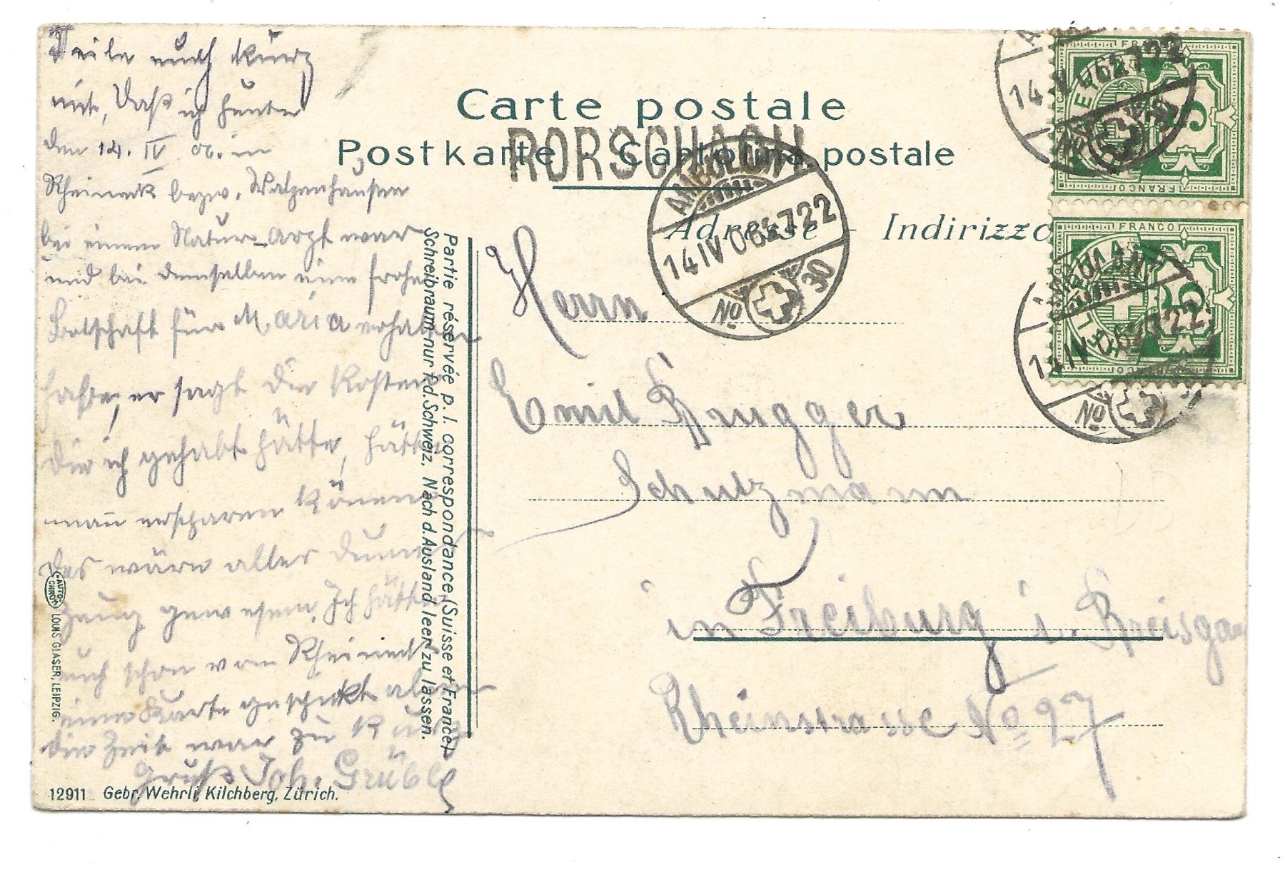 Rorschach am Bodensee (SG) Partie mit beiden Kirchen - 1906 (Gebraucht ...