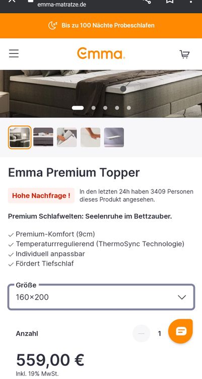 Emma Premium Topper (Neu und originalverpackt) in Wohlen AG für CHF 200 – mit Lieferung auf ...
