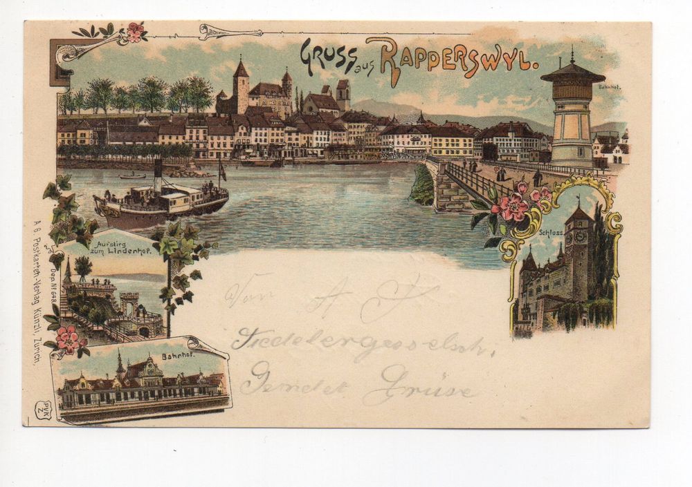 LITHO Gruss aus RAPPERSWIL Lindenhof, Bahnhof, Dampfschiff (Gebraucht) in Jona für CHF 9.9 – mit ...