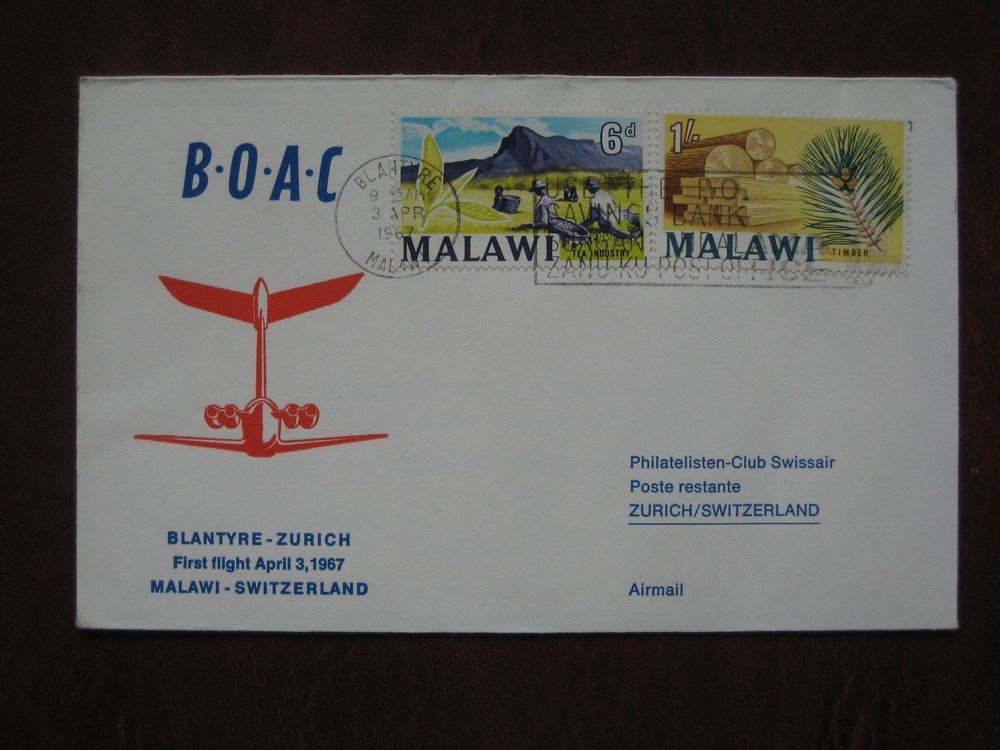 Erstflugbrief BLANTYRE-Zürich 3.4.1967 (Neu (gemäss Beschreibung)) in Wangs für CHF 1 – mit ...