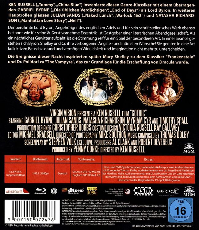 Gothic (1986) UNCUT/Ken Russell/Gabriel Byrne/Julian Sands (Neu (gemäss ...