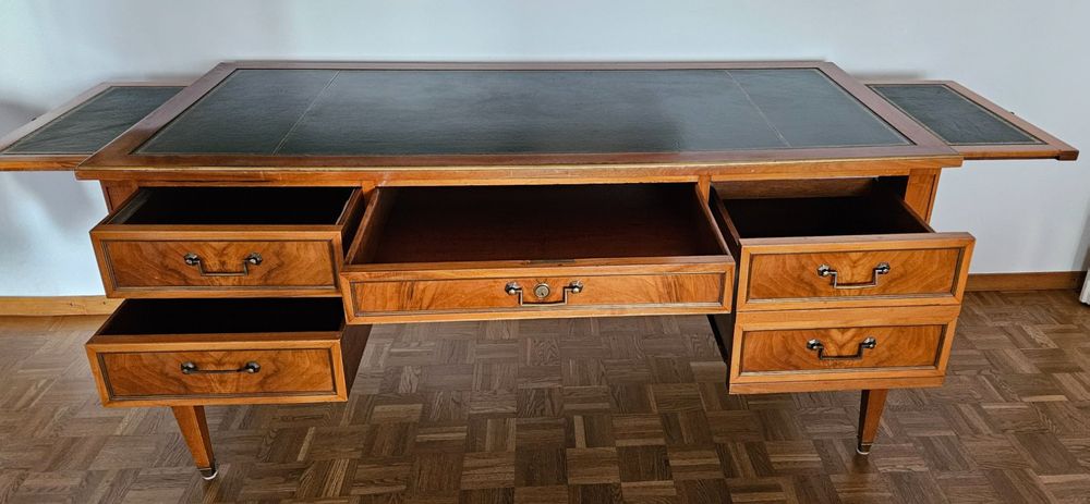 Bureau classique ancien cuir et marqueterie bois massif | Kaufen auf Ricardo