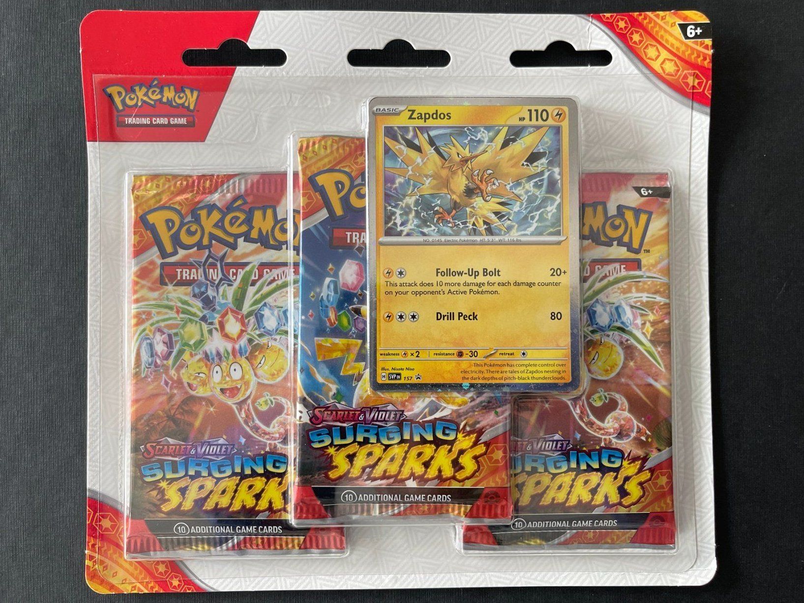Pokémon SV08 Surging Sparks 3 Pack Blister Zapdos EN (Neuf (Voir ...