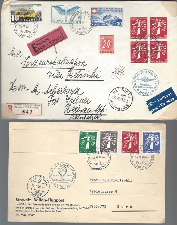 6 Flugpost Briefe/PK 1938 - 1943 (Gebraucht) in Gümligen für CHF 5 – mit Lieferung auf Ricardo ...