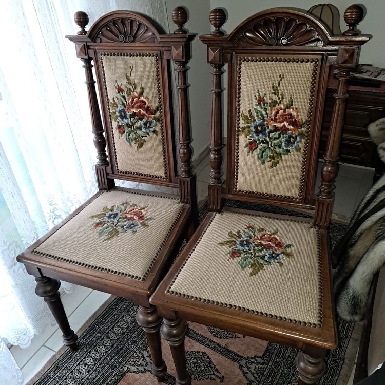 2 Stühle antik Gobelin und geflecht | Kaufen auf Ricardo